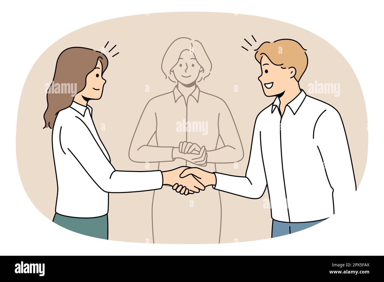 Business partners shake hands find solution with help of mediator ...