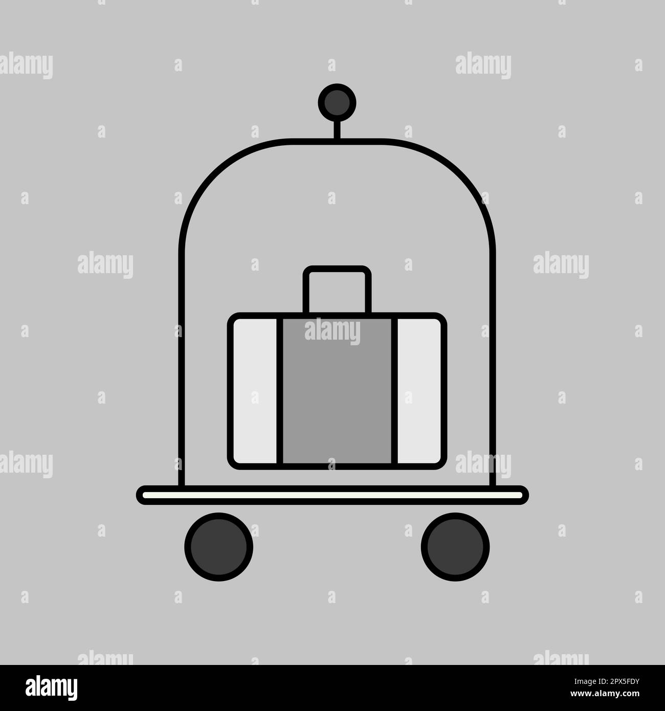 Baggage, luggage, suitcases on trolley grayscale vector isolated icon ...