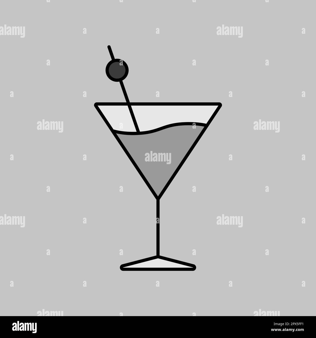 Cocktail drink glass isolated grayscale icon vector. Graph symbol for ...