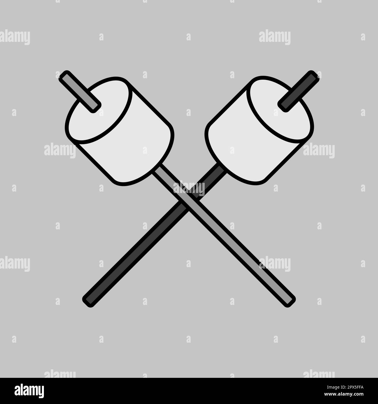 Marshmallow on wooden stick vector isolated grayscale icon. Camping and ...