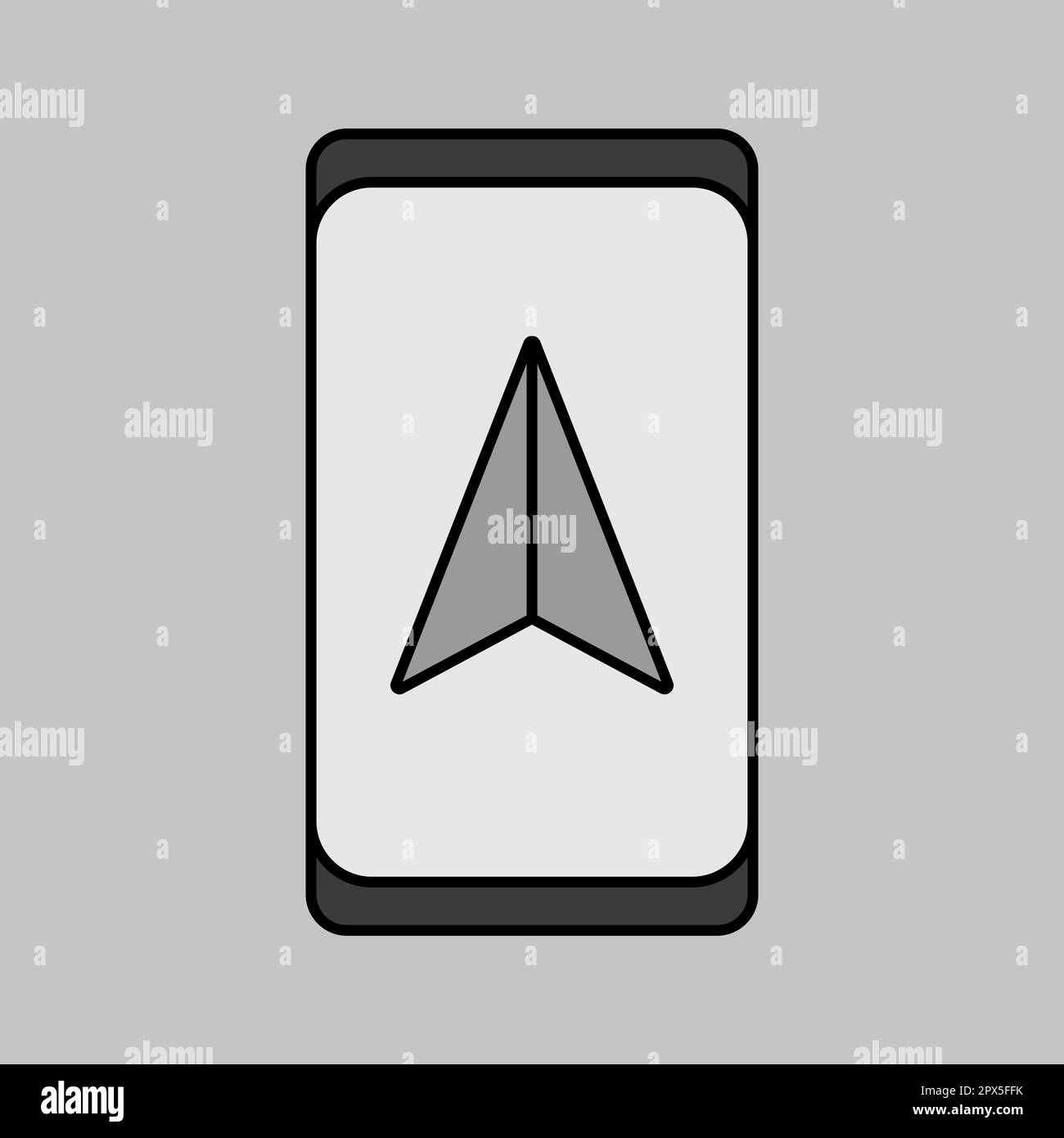 Smartphone with navigator vector isolated grayscale icon. Navigation ...