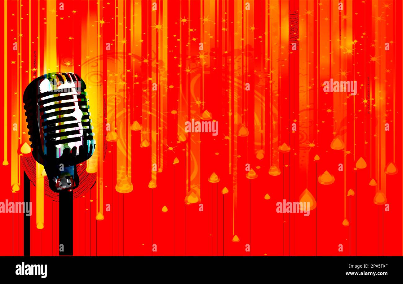 A stage microphone set on an orange abstract background Stock Photo - Alamy