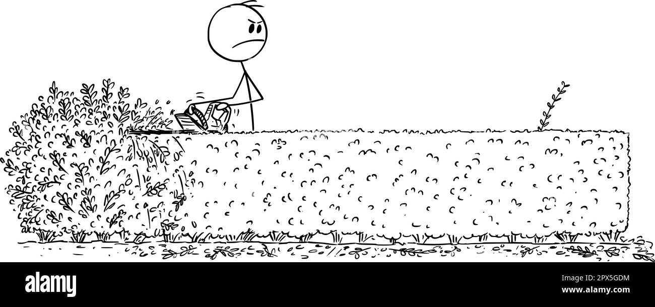 Gardener Trimming Hedge, But Made Mistake , Vector Cartoon Stick Figure ...