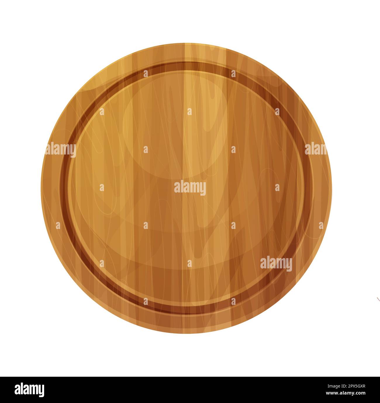 Wooden round pizza board, pate top view in cartoon style isolated on ...