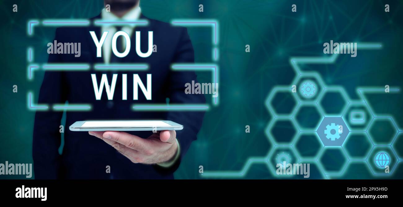 Text sign showing You Win, Business showcase be first in school race or ...