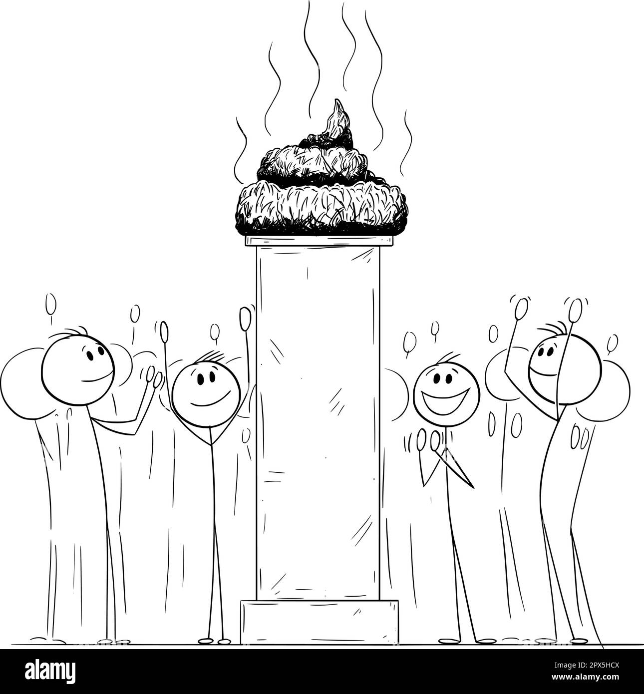 Crowd Applauding and Celebrating Turd, Crap or Shit on Pedestal, Vector ...