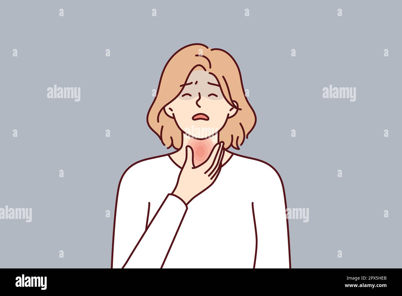 Woman is experiencing thyroid pain associated with hypothyroidism or ...