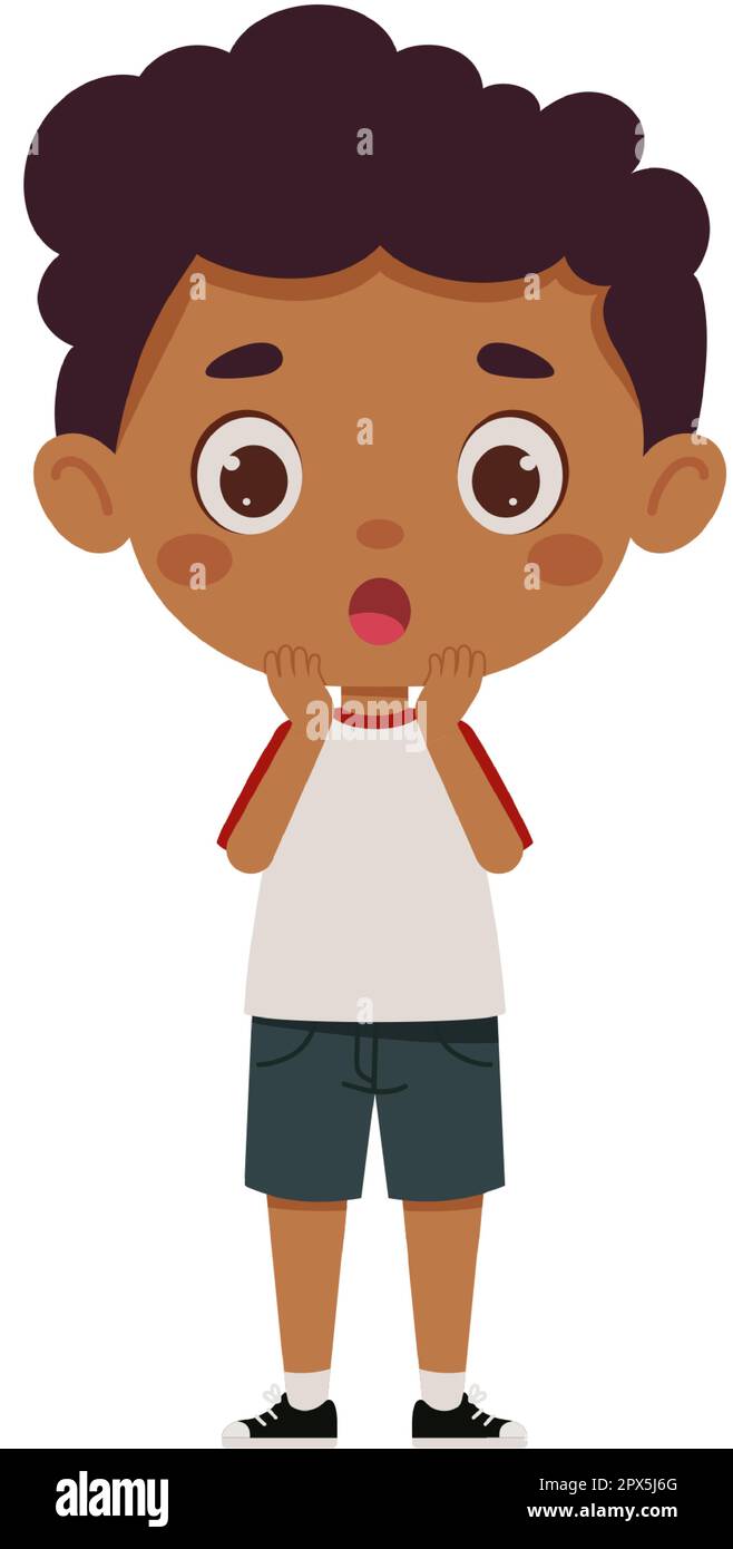 Cute cartoon little scary boy. Little schoolboy character show facial ...