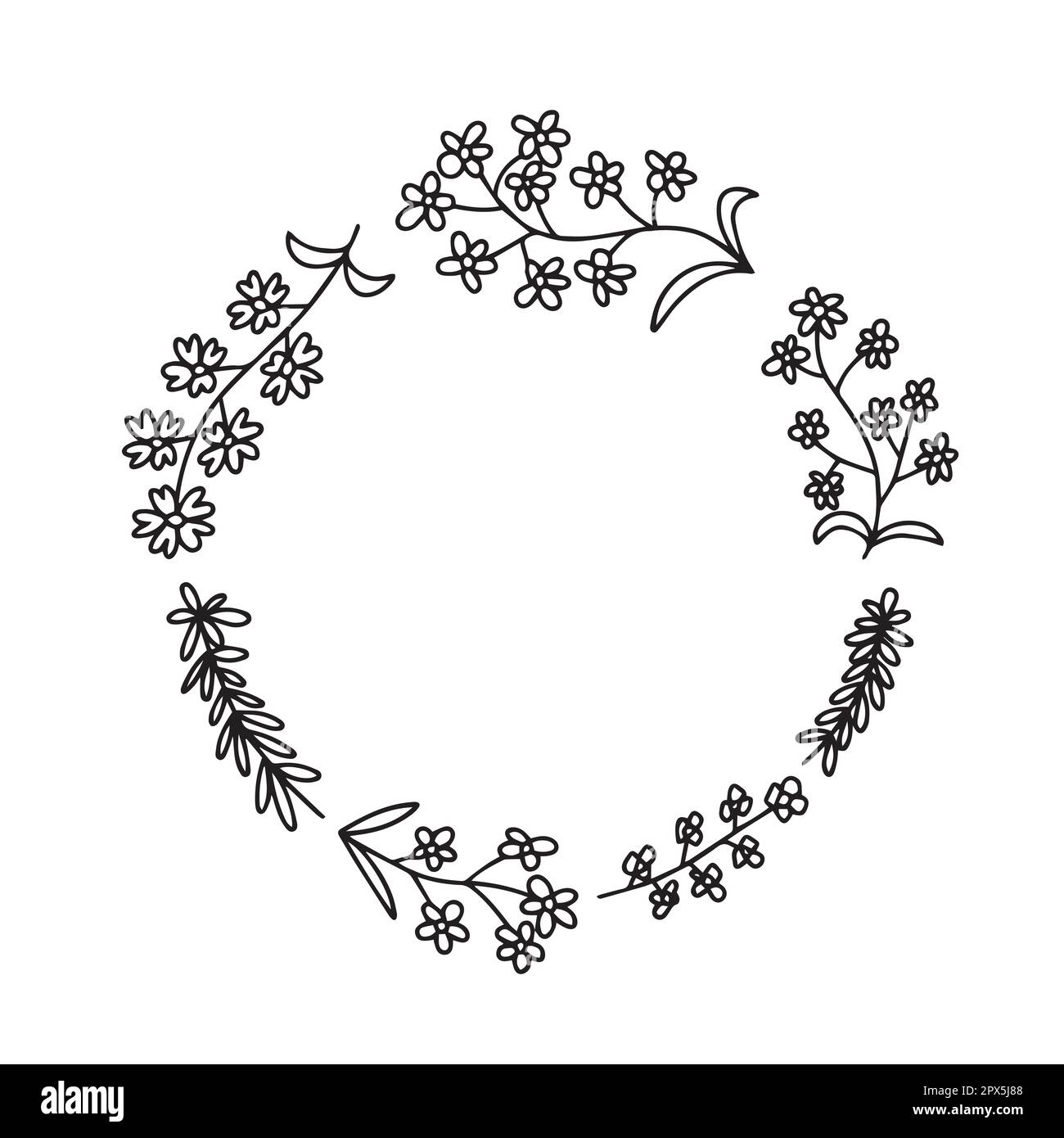 Vector wreath with doodle flowers Stock Vector Image & Art - Alamy