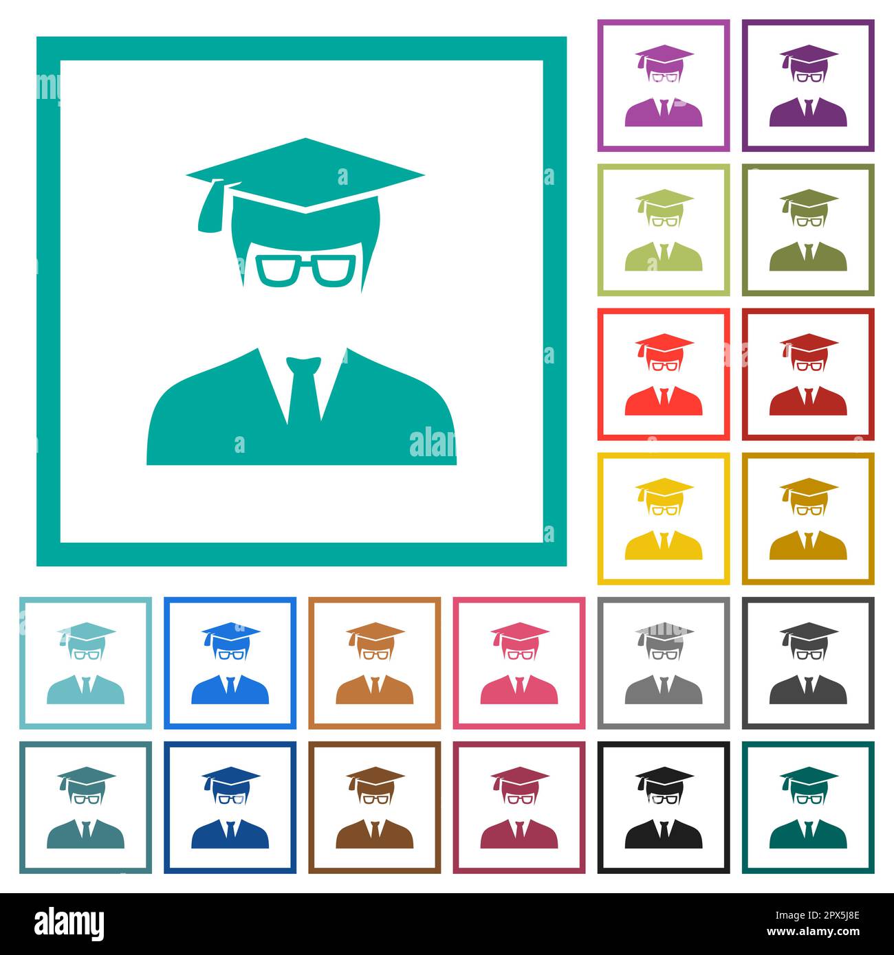 Graduate male avatar flat color icons with quadrant frames on white ...