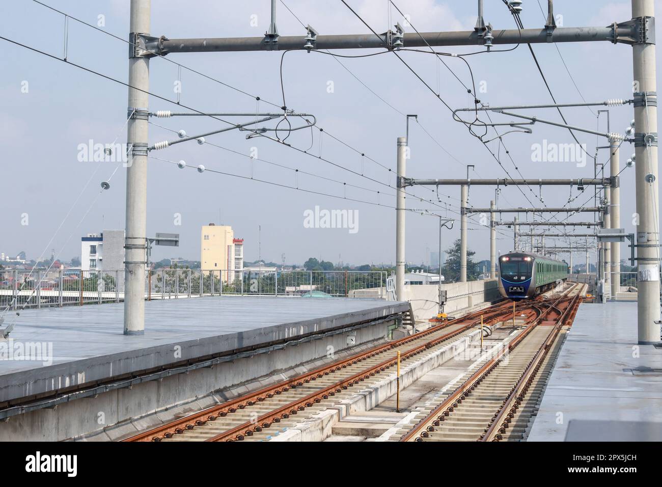 MRT train is entering Lebak Bulus Station. Lebak Bulus Station is an ...