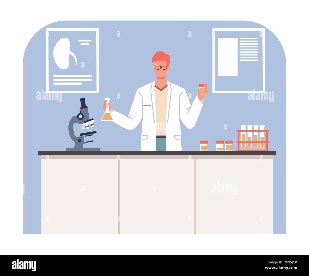 Man performs urinalysis in medical laboratory. Doctor examines ...