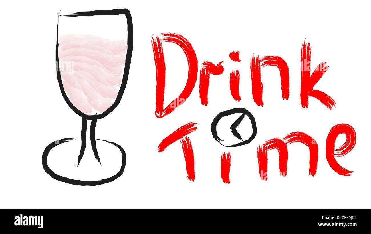 Black wine glass on a leg with red wine merlot drawn by hand and a ...