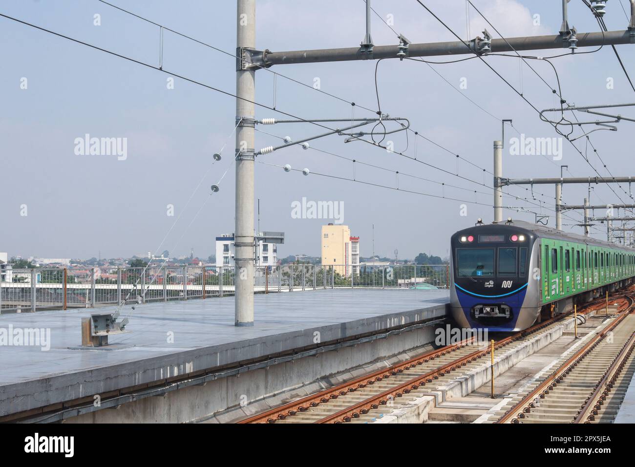 MRT train is entering Lebak Bulus Station. Lebak Bulus Station is an ...
