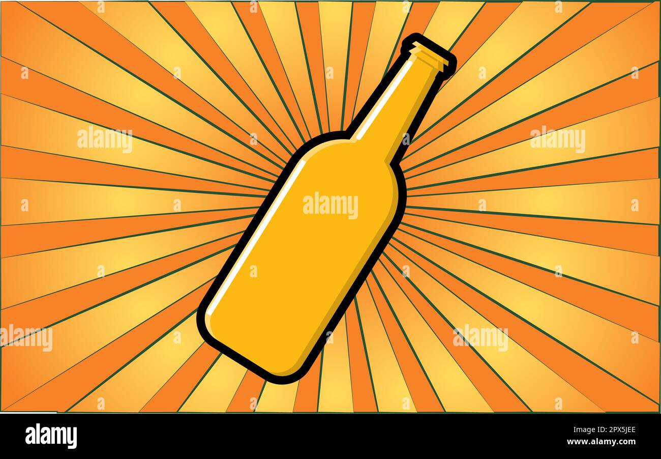 Tasty bottle of alcoholic yellow foamy beer on a background of abstract ...