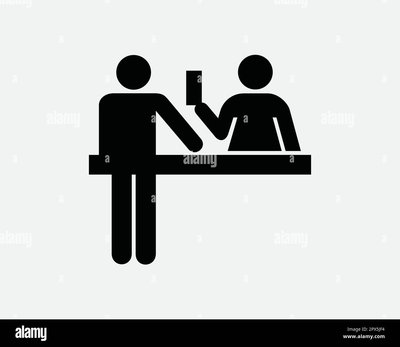 Ticket Counter Icon. Reception Service Travel Office Desk Person Registration Reservation Sign ...