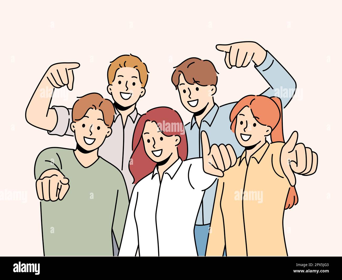 Group of smiling employees point at screen choose work candidate. Team ...
