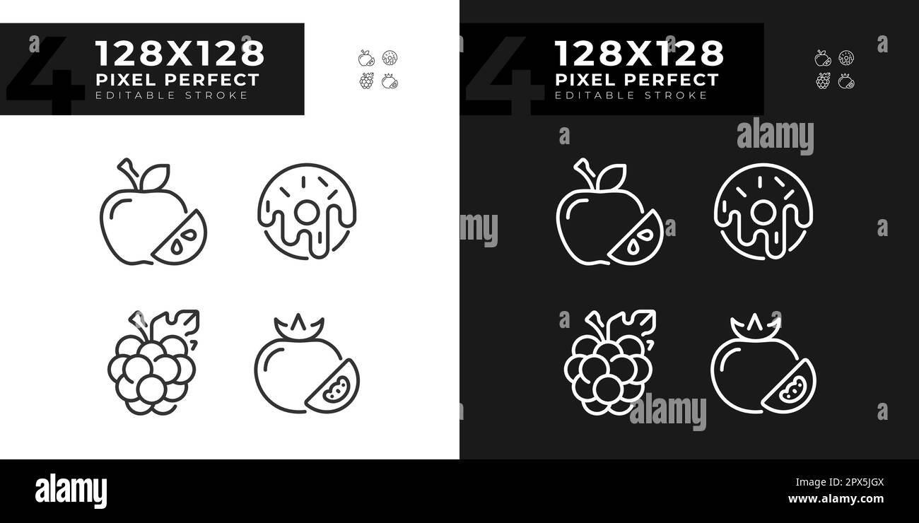 Supermarket items pixel perfect linear icons set for dark, light mode ...