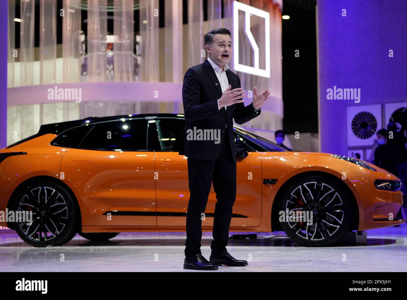 Zeekr CEO Spiros Fotinos speaks during a rehearsal or a presser at the ...