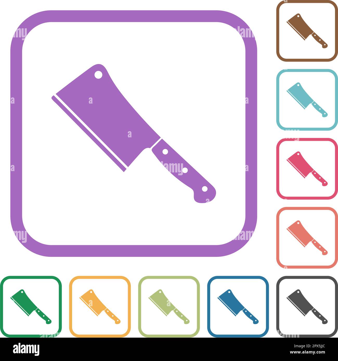 Meat cleaver knife simple icons in color rounded square frames on white ...