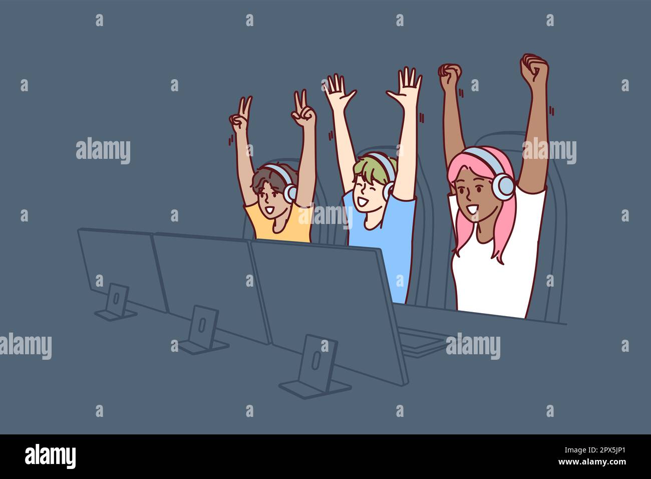 Team of teenagers esports or gamers have won multiplayer video game and ...