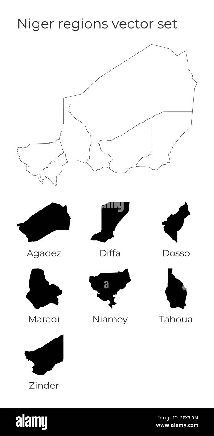 Niger map with shapes of regions. Blank vector map of the country with ...