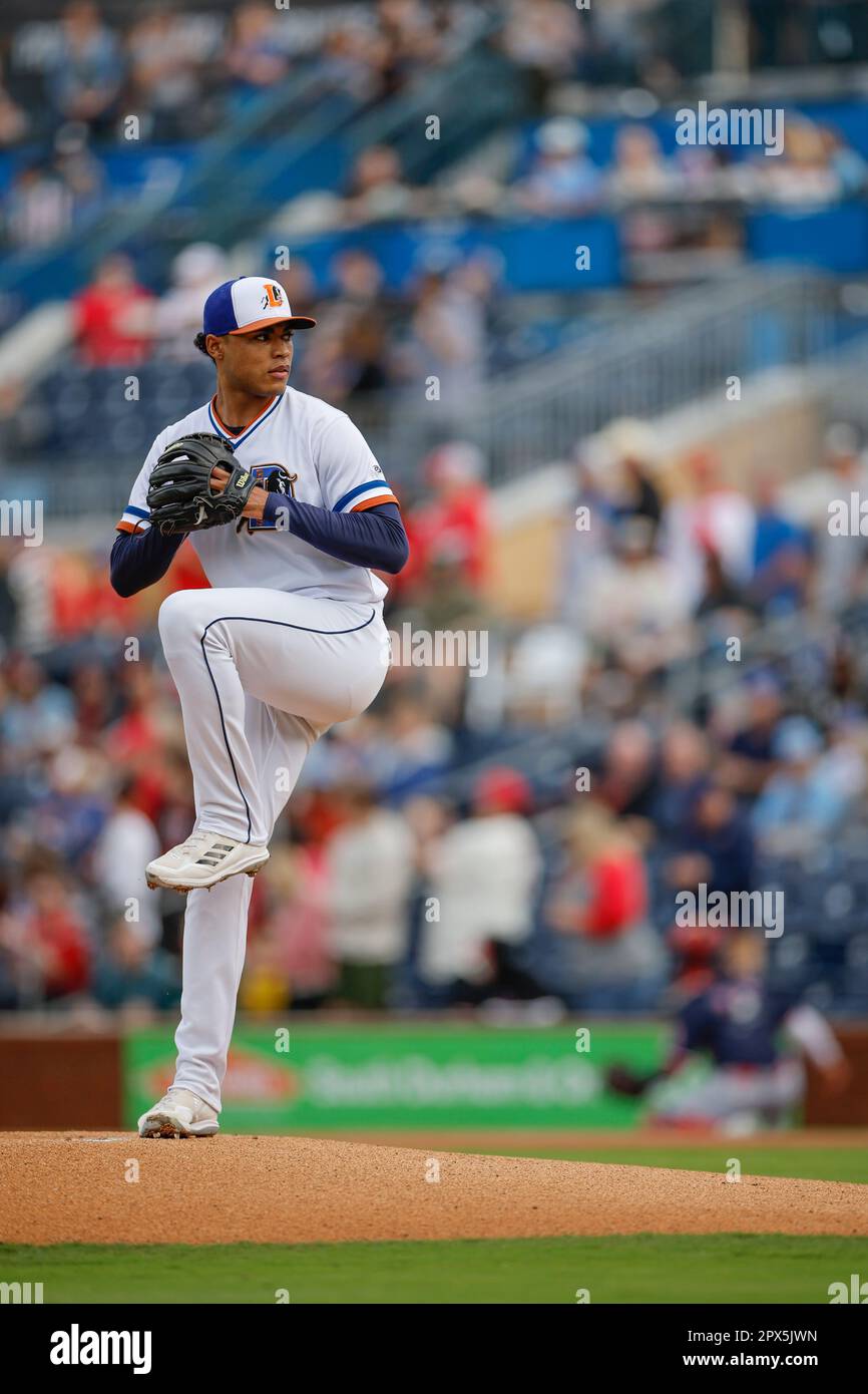 Durham, NC: Durham Bulls starting pitcher Taj Bradley (26) delivers a ...