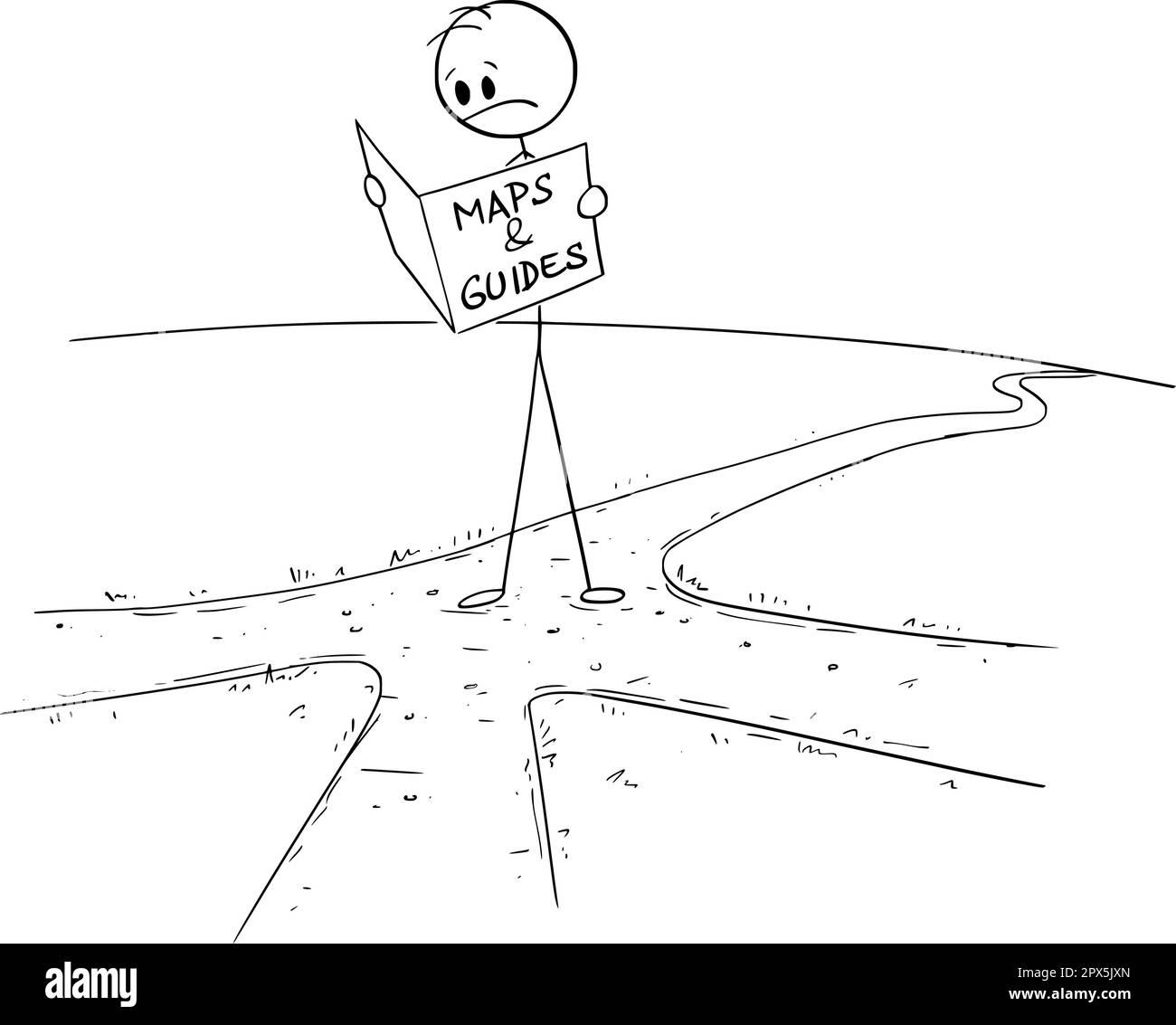 Person or Businessman on Crossroad Looking in Map , Vector Cartoon ...