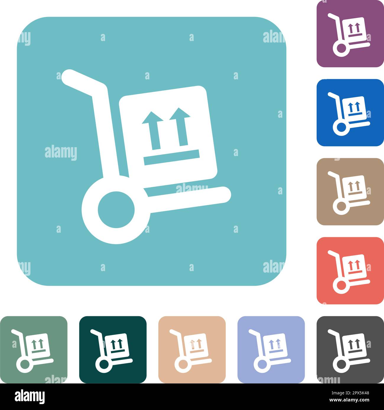 Side up parcel delivery solid white flat icons on color rounded square ...