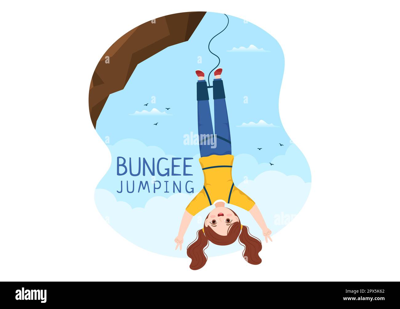 Bungee Jumping Illustration with a Person Wearing an Elastic Rope Falling Jumping From a Height ...