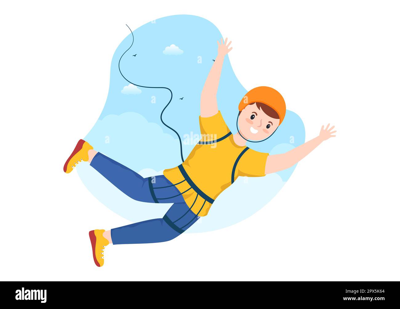 Bungee Jumping Illustration with a Person Wearing an Elastic Rope Falling Jumping From a Height ...