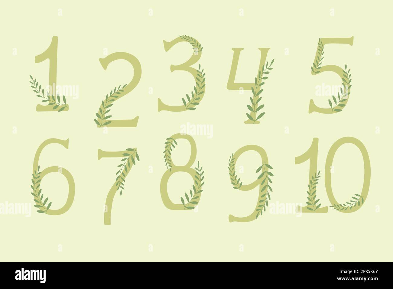 Numbers from Zero to Ten with plant branches. Hand drawn vector art ...