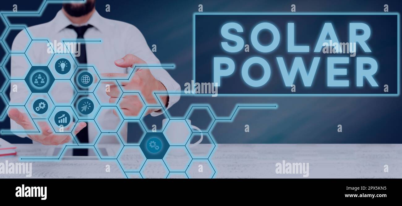 Text caption presenting Solar Power, Conceptual photo the electricity ...