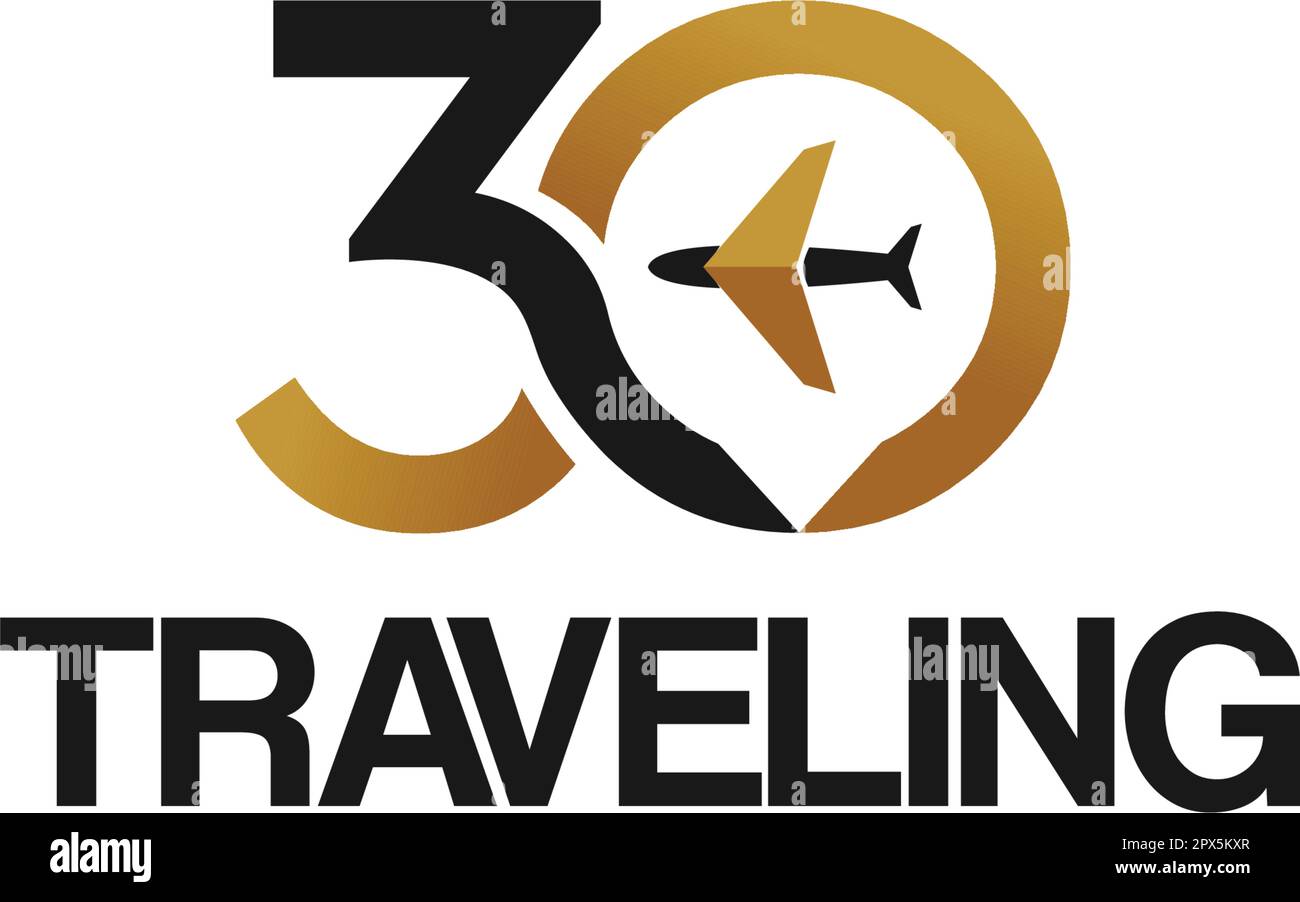 Flat Simple Number 30 TRAVELING Plane logo design Stock Vector Image ...