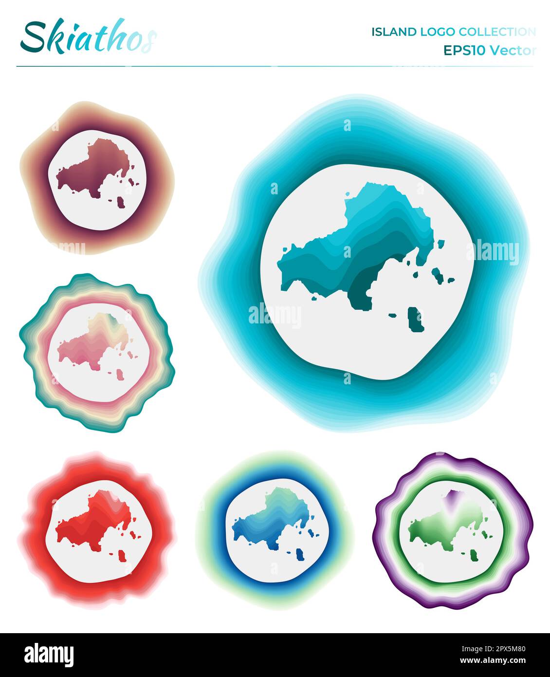 Skiathos logo collection. Colorful badge of the island. Layers around ...