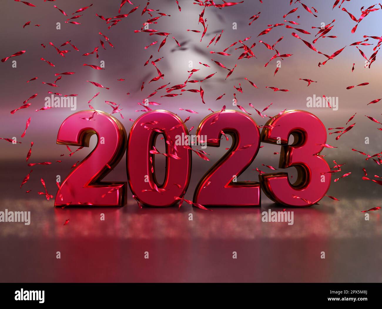 Shiny steel number 2023 with reflections and glitter, 3d rendering ...
