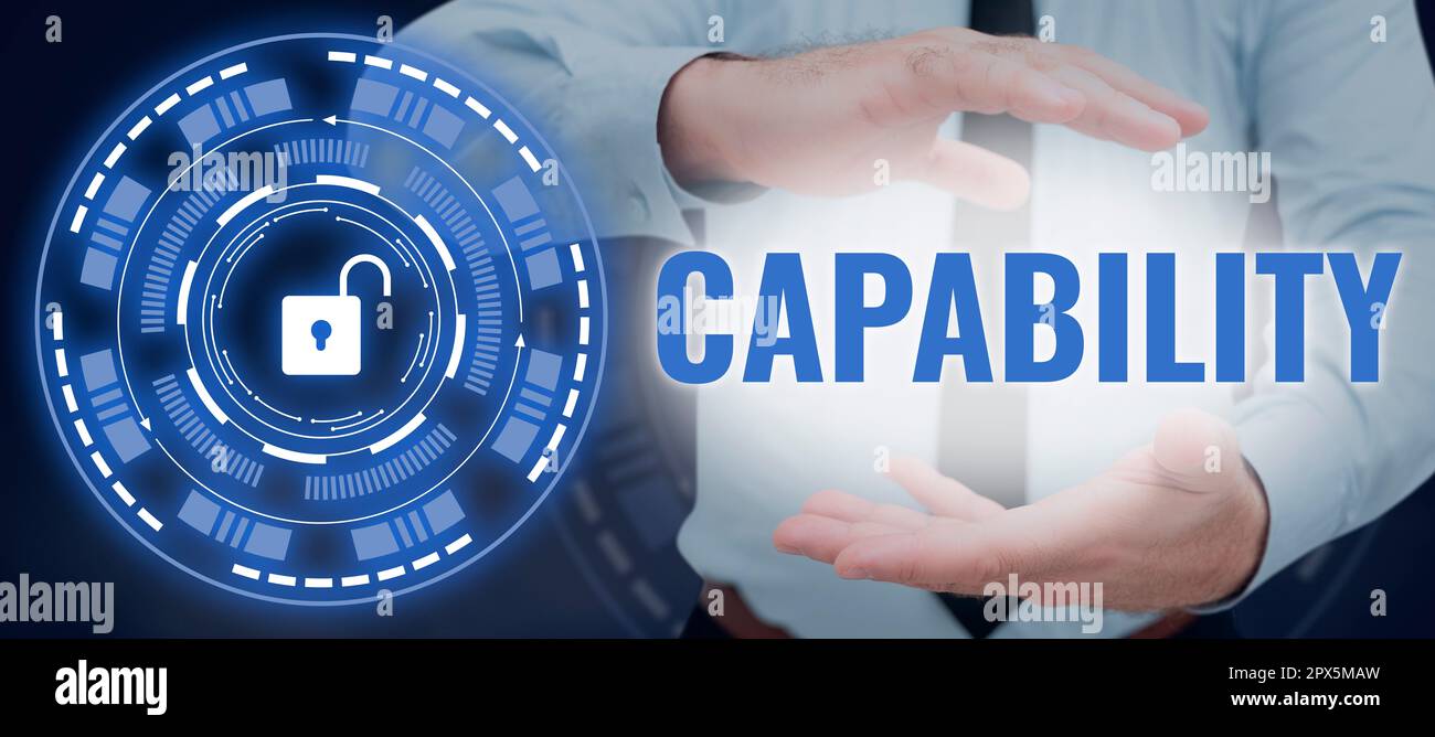 Hand writing sign Capability, Business approach the facility or ...