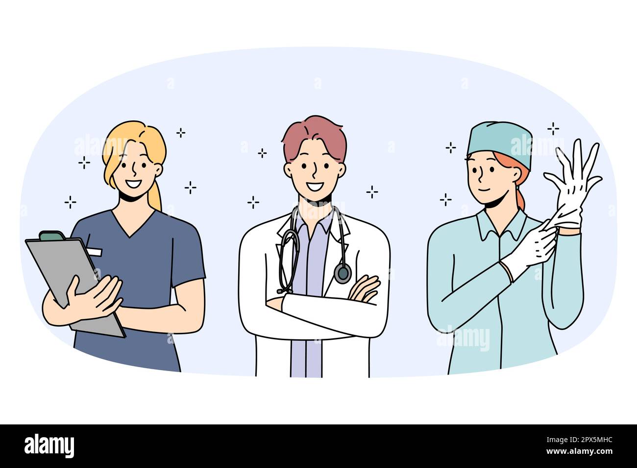 Set of smiling diverse doctors in uniform ready to give good quality ...