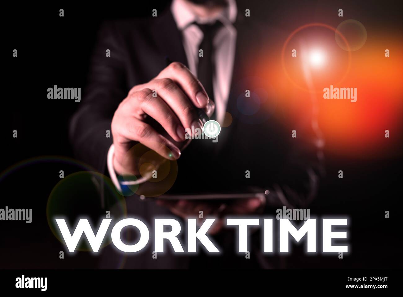 Sign displaying Work Time, Internet Concept period starts when ...