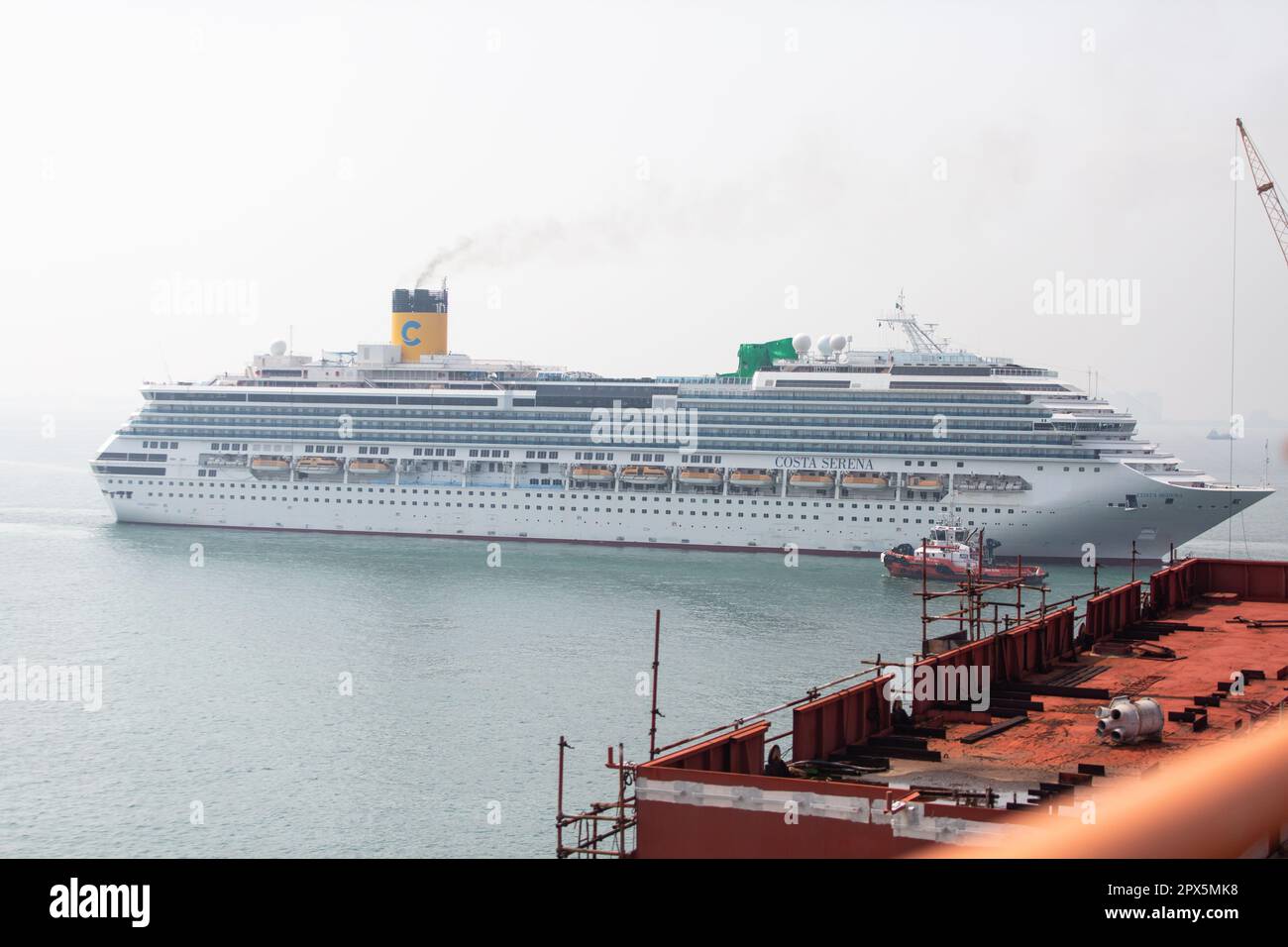 Coasta Serena cruise ship manoeuvres at water after servicing at the ...