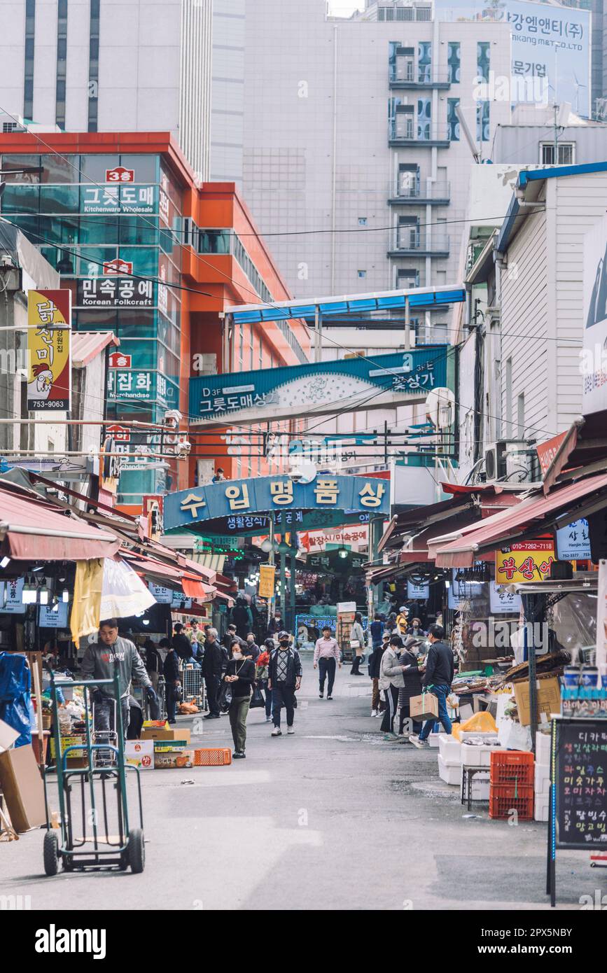 Morning crowded activities in Namdaemun Market. Seoul, South Korea ...