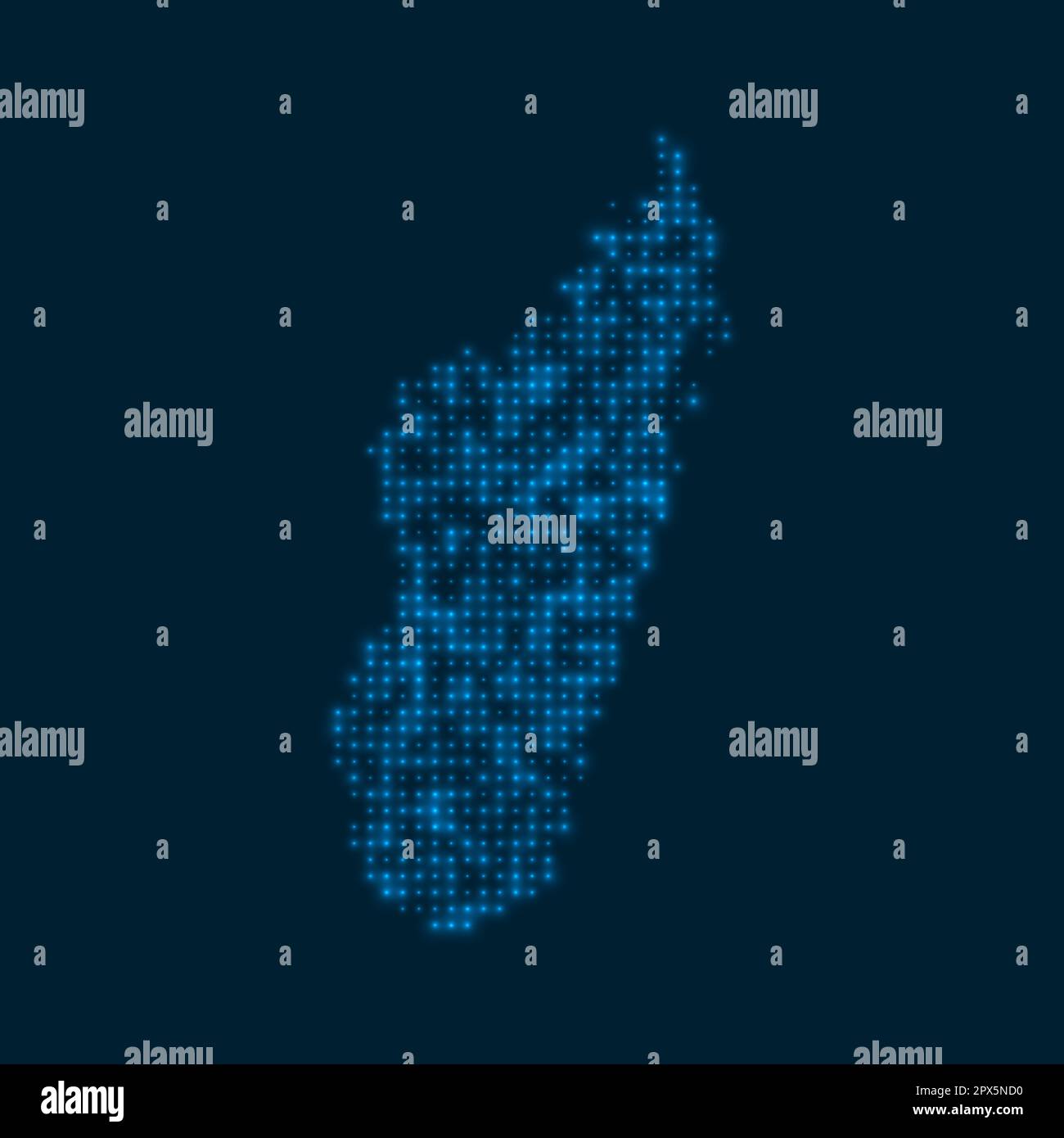 Madagascar dotted glowing map. Shape of the country with blue bright ...