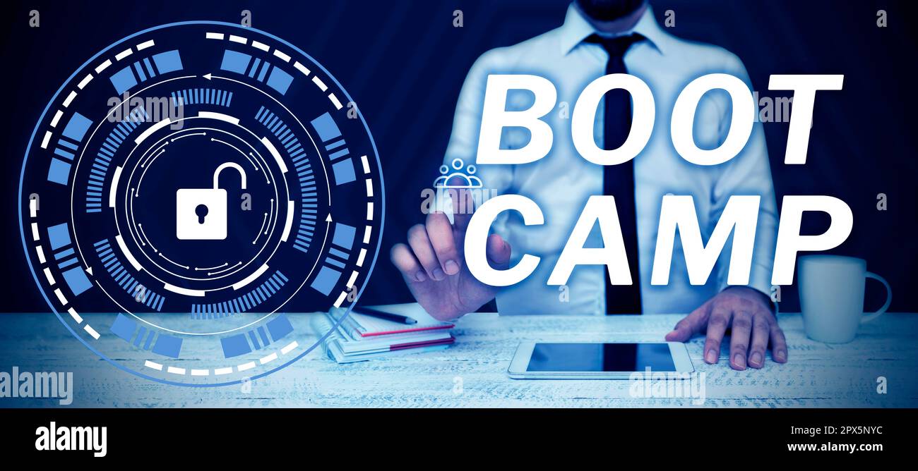 Conceptual caption Boot Camp, Concept meaning Military training camp ...