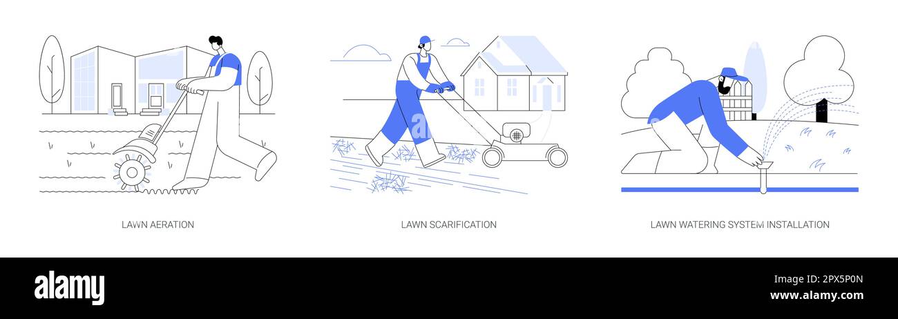 Lawn maintenance service abstract concept vector illustrations Stock ...