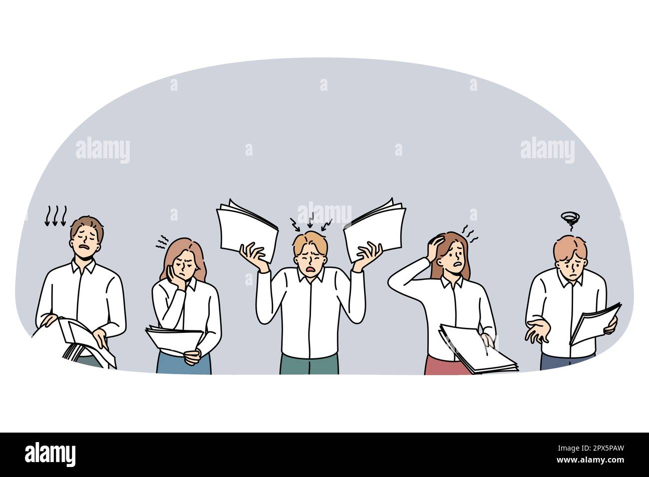 Unhappy businesspeople with paperwork frustrated with bad financial ...