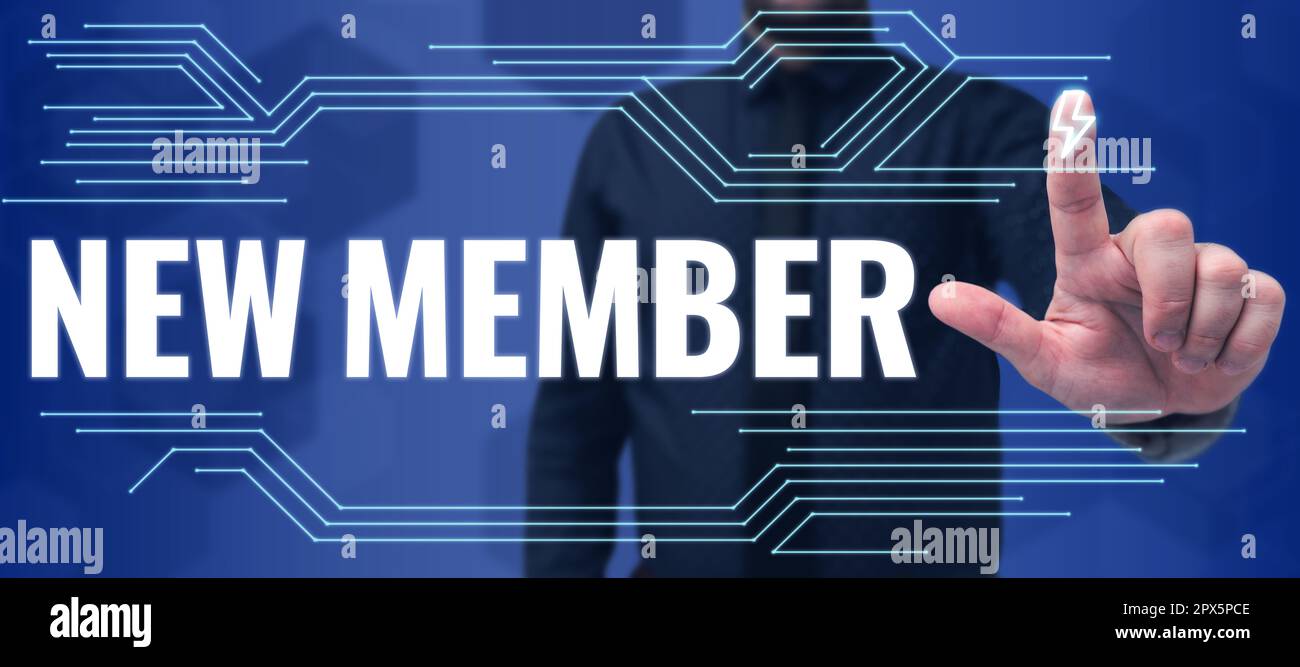 Hand writing sign New Member, Word Written on recruiting employee to ...