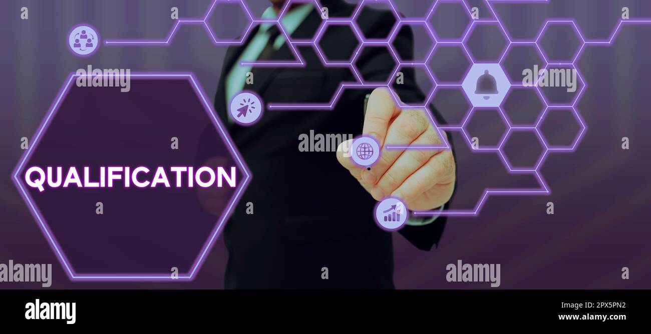 Hand writing sign Qualification, Word Written on Officially permission ...