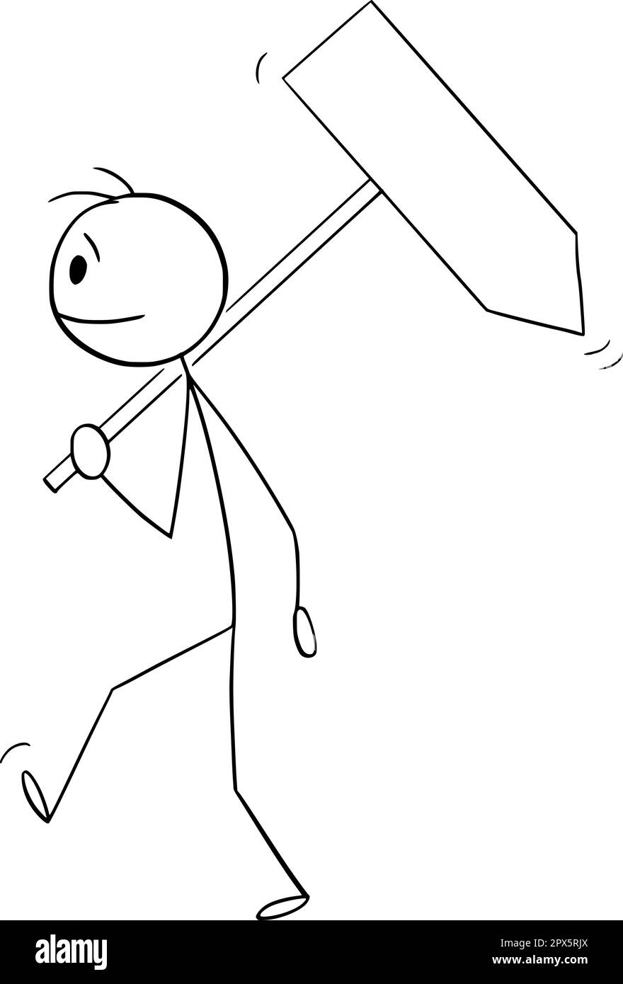Person Or Businessman Holding Arrow And Walking Opposite Direction Vector Cartoon Stick Figure 