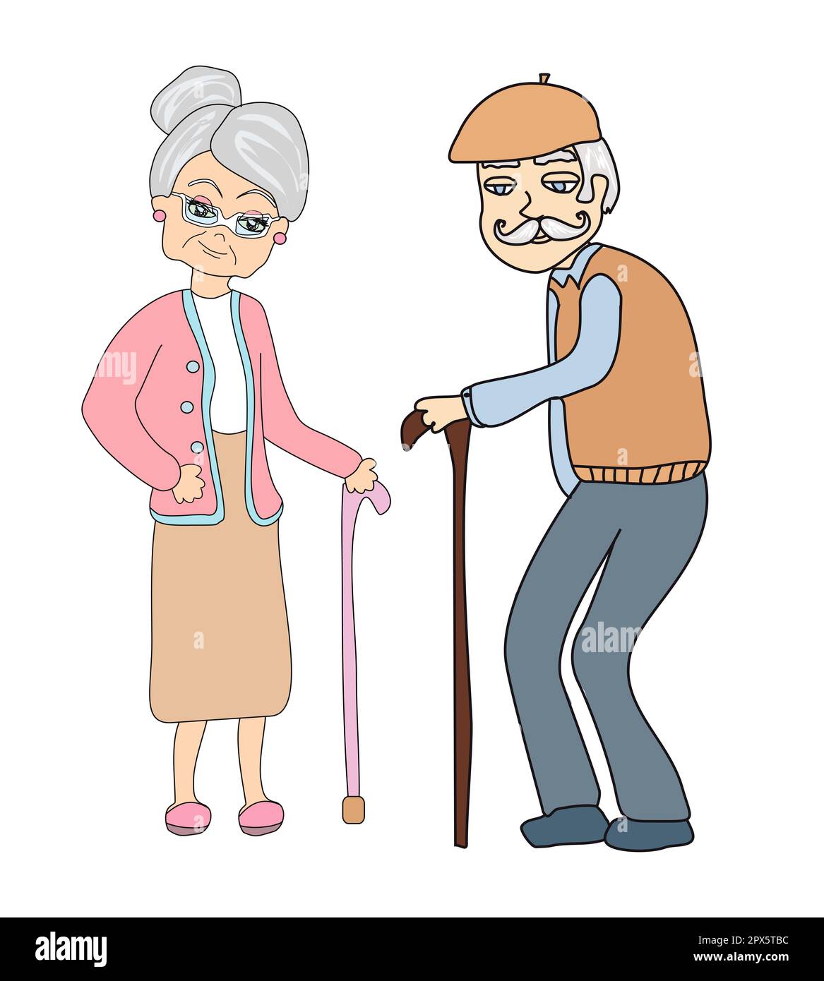 Elegant old couple walk doodle isolated illustration hi-res stock ...
