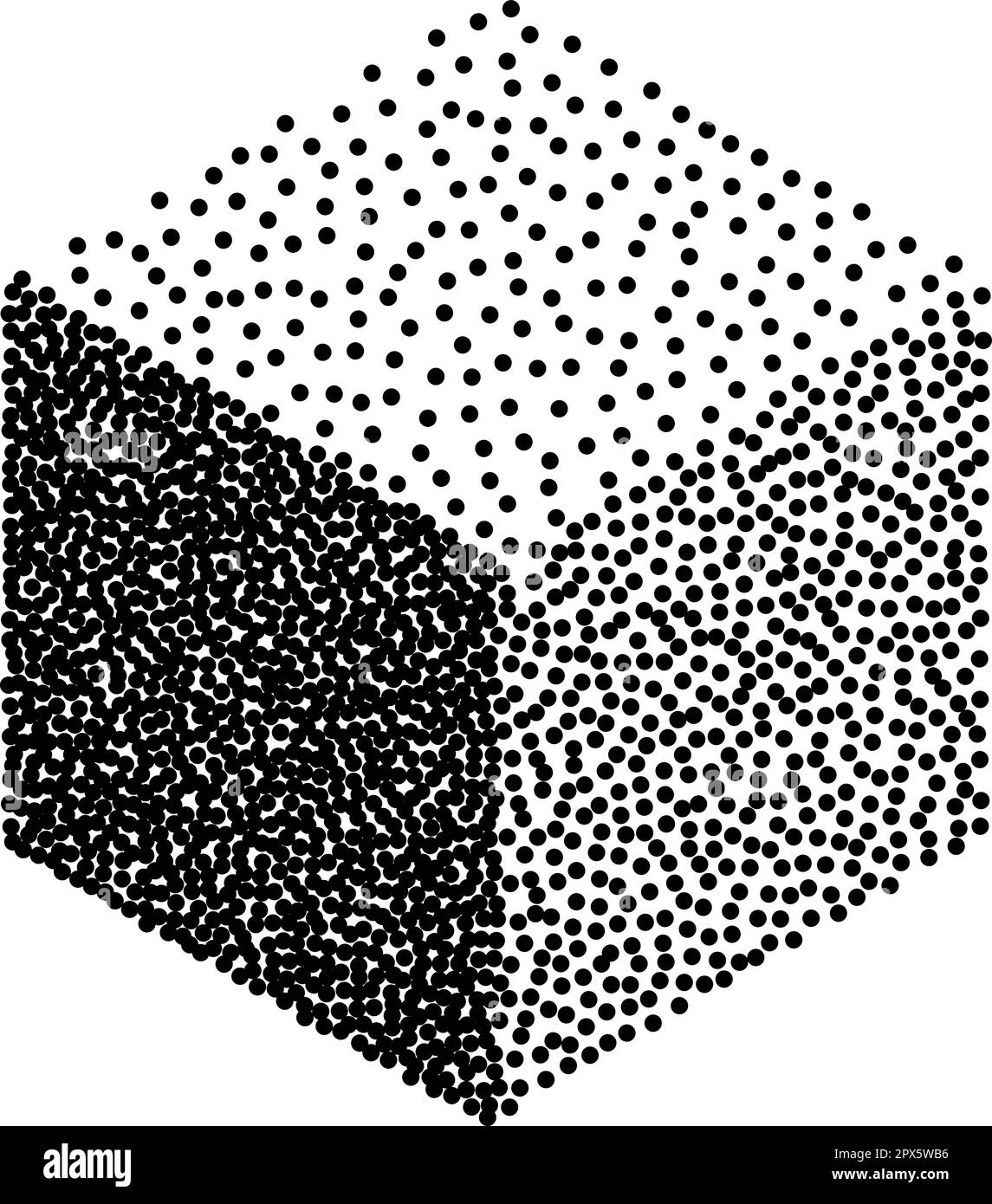 Stipple cube ink paint. Stippling geometry pointillism cube. Isolated ...